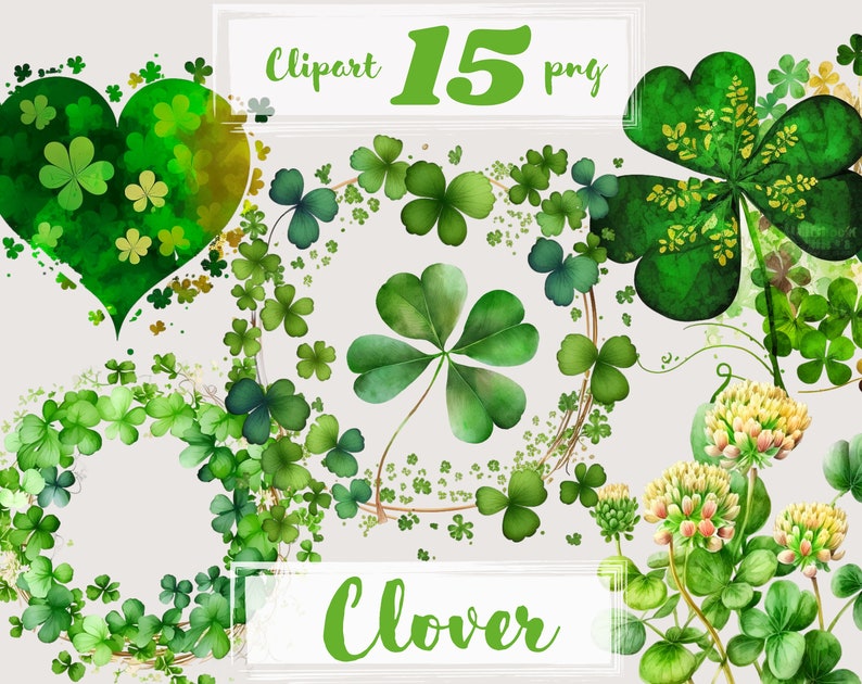 Watercolor Clover Clipart. Grass Clipart. Floral Shamrock - Etsy