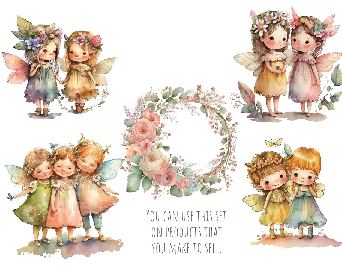 Fairy Friendship Clipart, Watercolor Elf Art (PNG, Digital Download) - Etsy