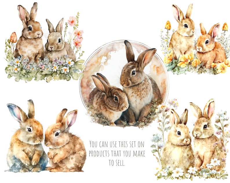Bunnies Clipart. Bunny Bundle. Spring Clipart, Rabbit Clip Art, Boho ...