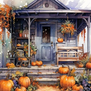 Halloween Digital Paper, Fall Porch, Autumn Garden, Fall, Pattern ...