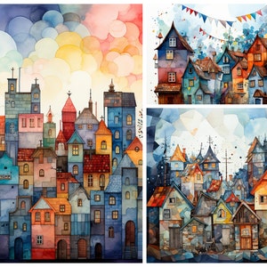 City Digital Paper, Futuristic Digital Paper Watercolor Scrapbook Paper ...