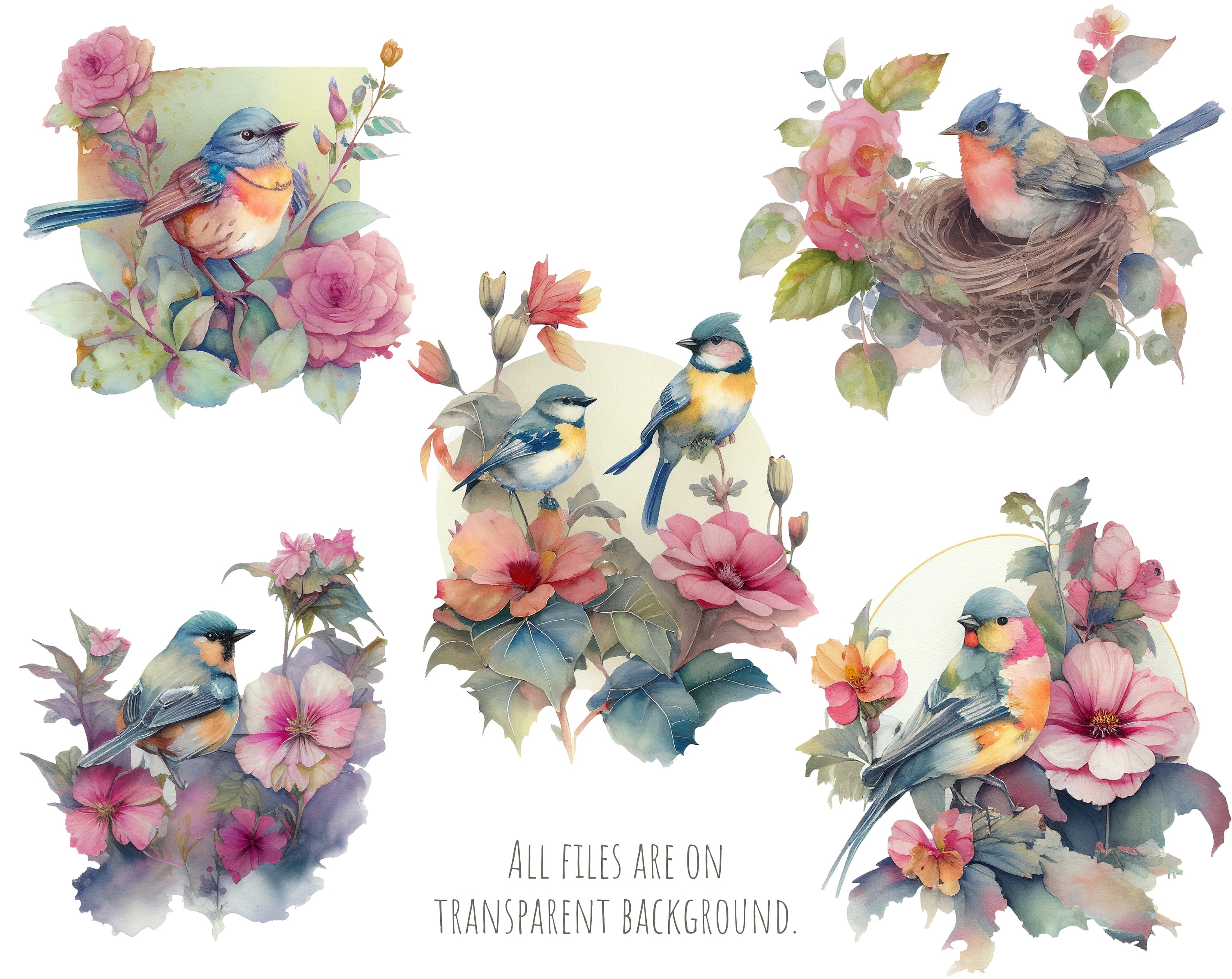 Spring Bird Clipart, Floral Clip Art, Png. Watercolor Clipart. Free ...