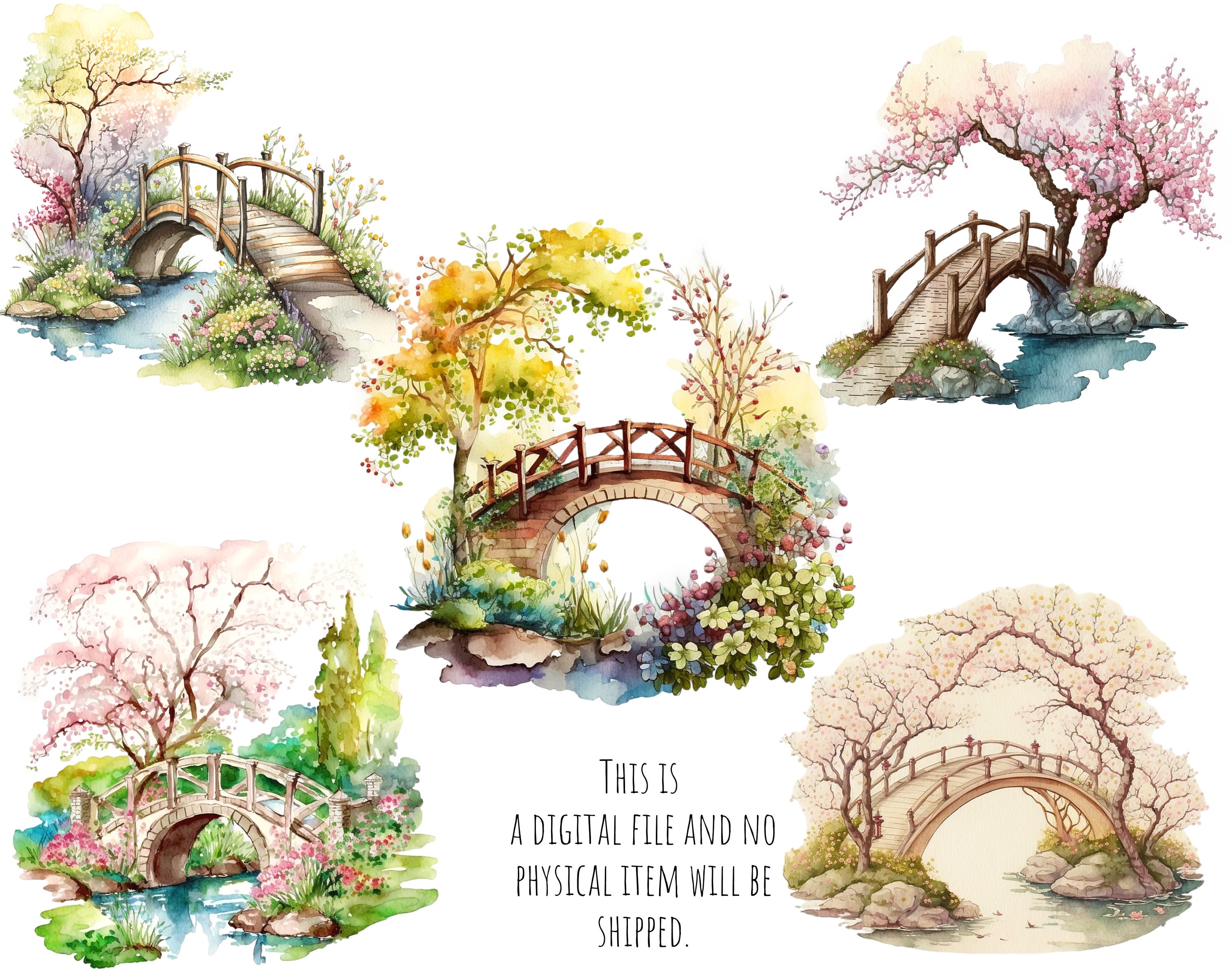 Spring Bridge Clipart, Garden Clip Art, Png. Digital Watercolor. Free ...