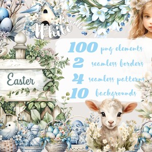 Easter Bundle. Spring Clipart, White Floral Clip Art, Boho Easter ...