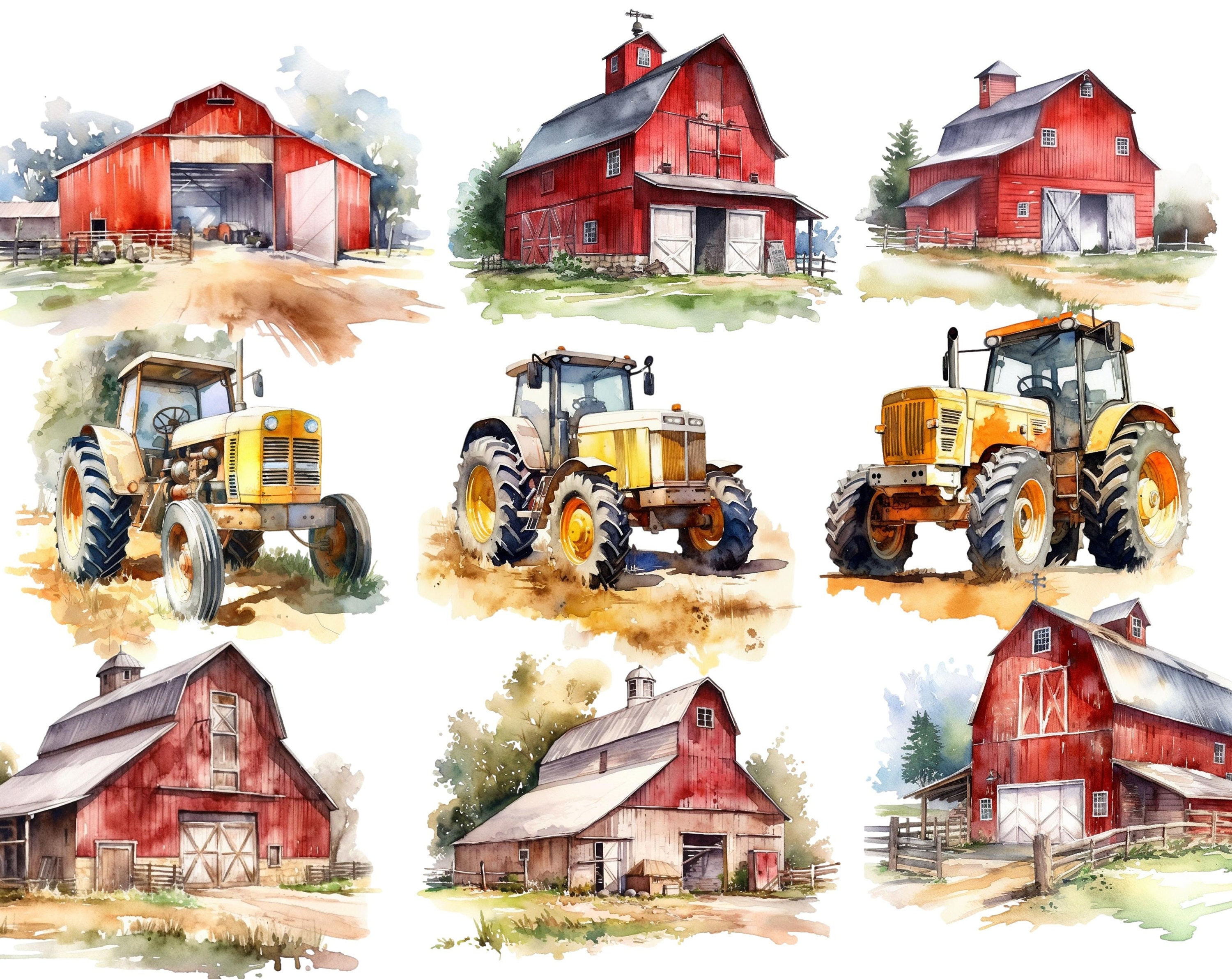 Watercolor Farm Clipart Bundle, Animals, Barn, Garden (digital Download ...