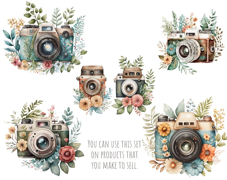 Watercolor Retro Cameras Clipart. Vintage Clipart Retro Clip - Etsy