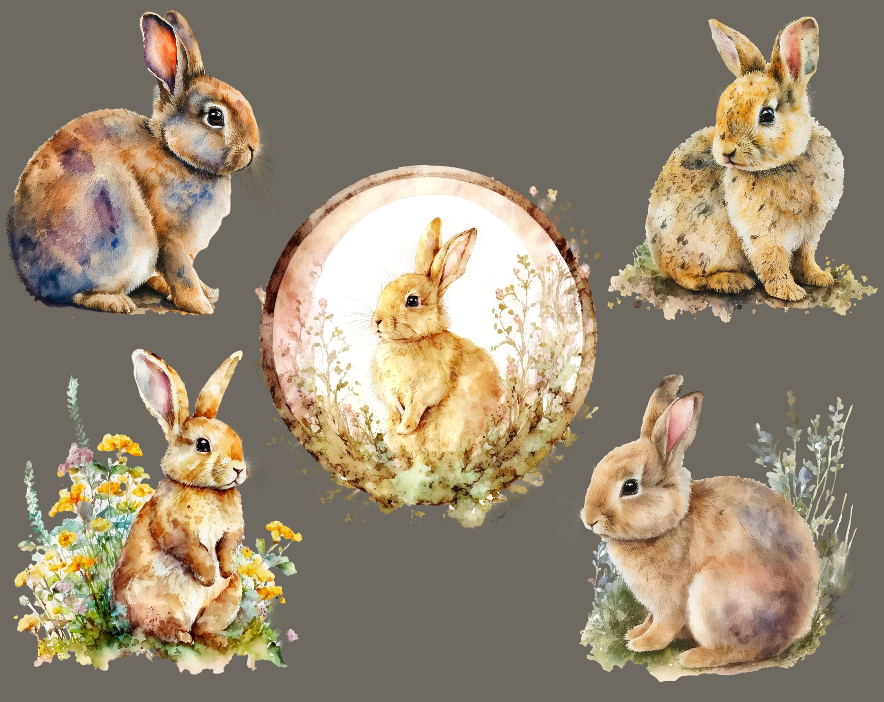 Bunnies Clipart. Bunny Bundle. Spring Clipart, Rabbit Clip Art, Boho ...