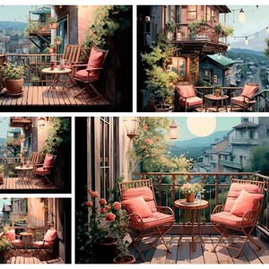 Balcony Digital Paper, Travel Digital Paper. Watercolor Scrapbook Paper ...