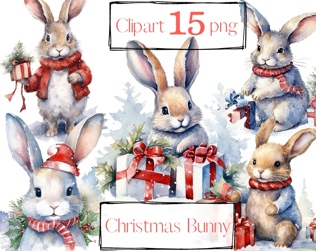 Christmas Bunny Clipart. Rabbit Clipart. Winter Clipart, Kid, Children ...