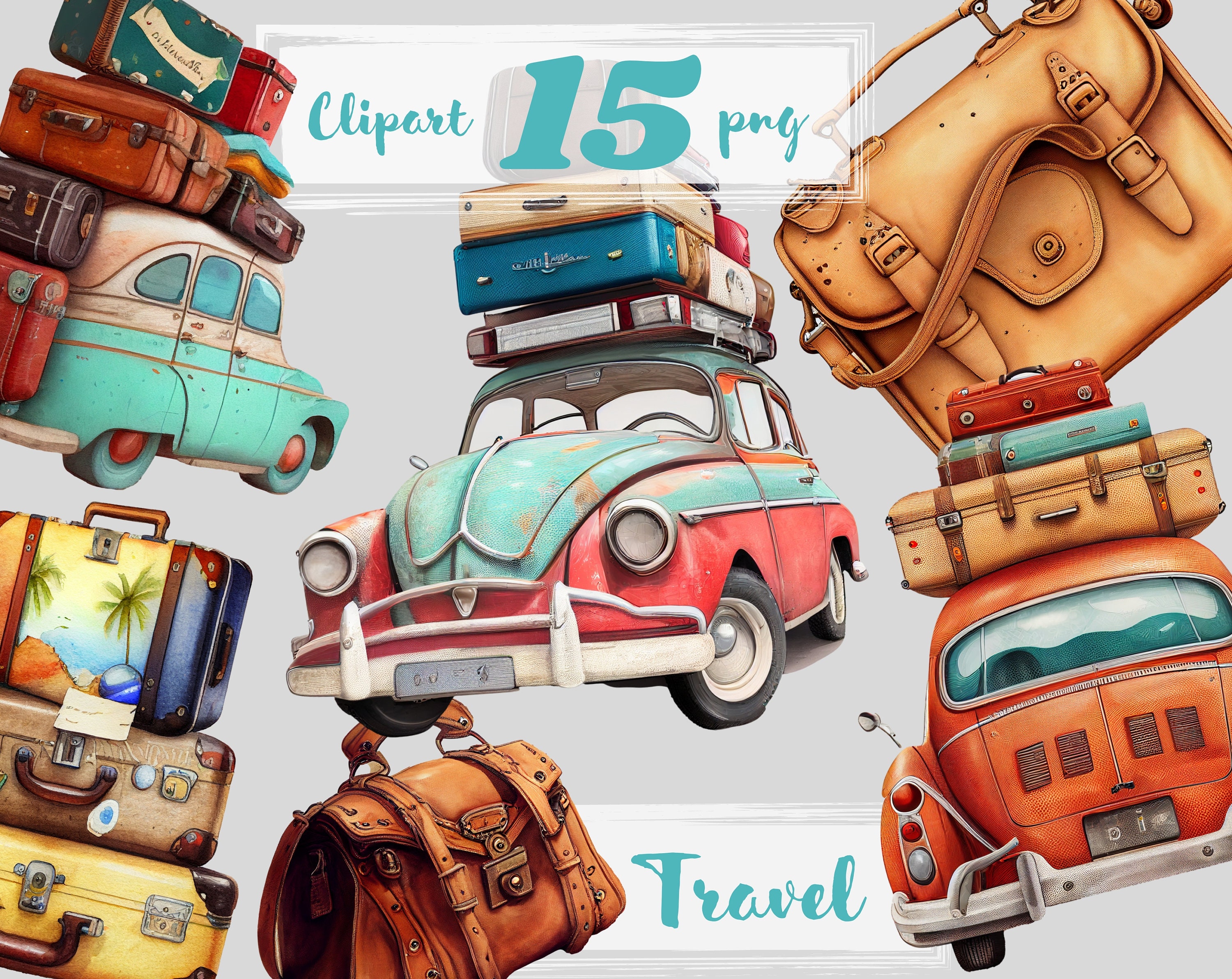Traveling Clipart Suitcase Clip Art Png. Digital Watercolor. - Etsy Canada