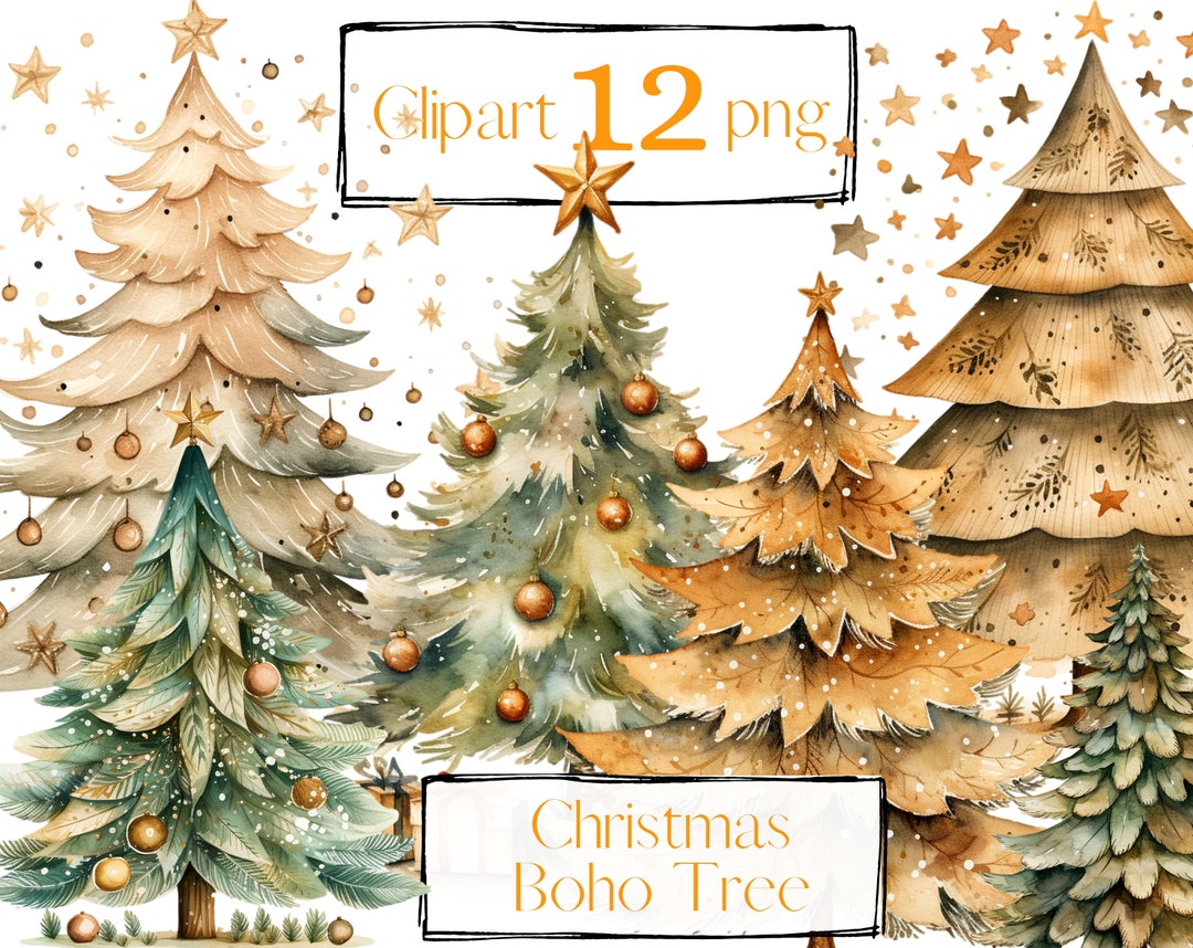 Boho Christmas Tree Clipart. Christmas Decoration Clipart. Christmas ...