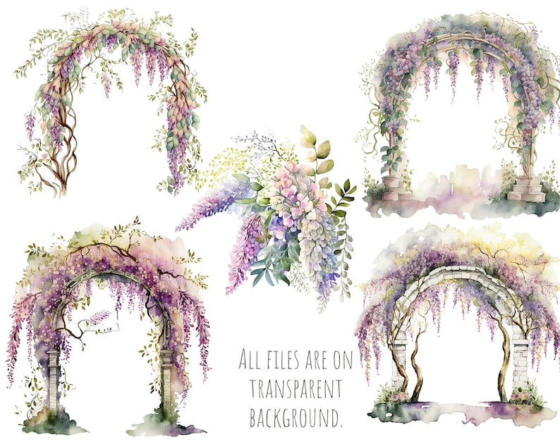 Watercolor Floral Arches Clipart Wedding Clipart Wisteria - Etsy