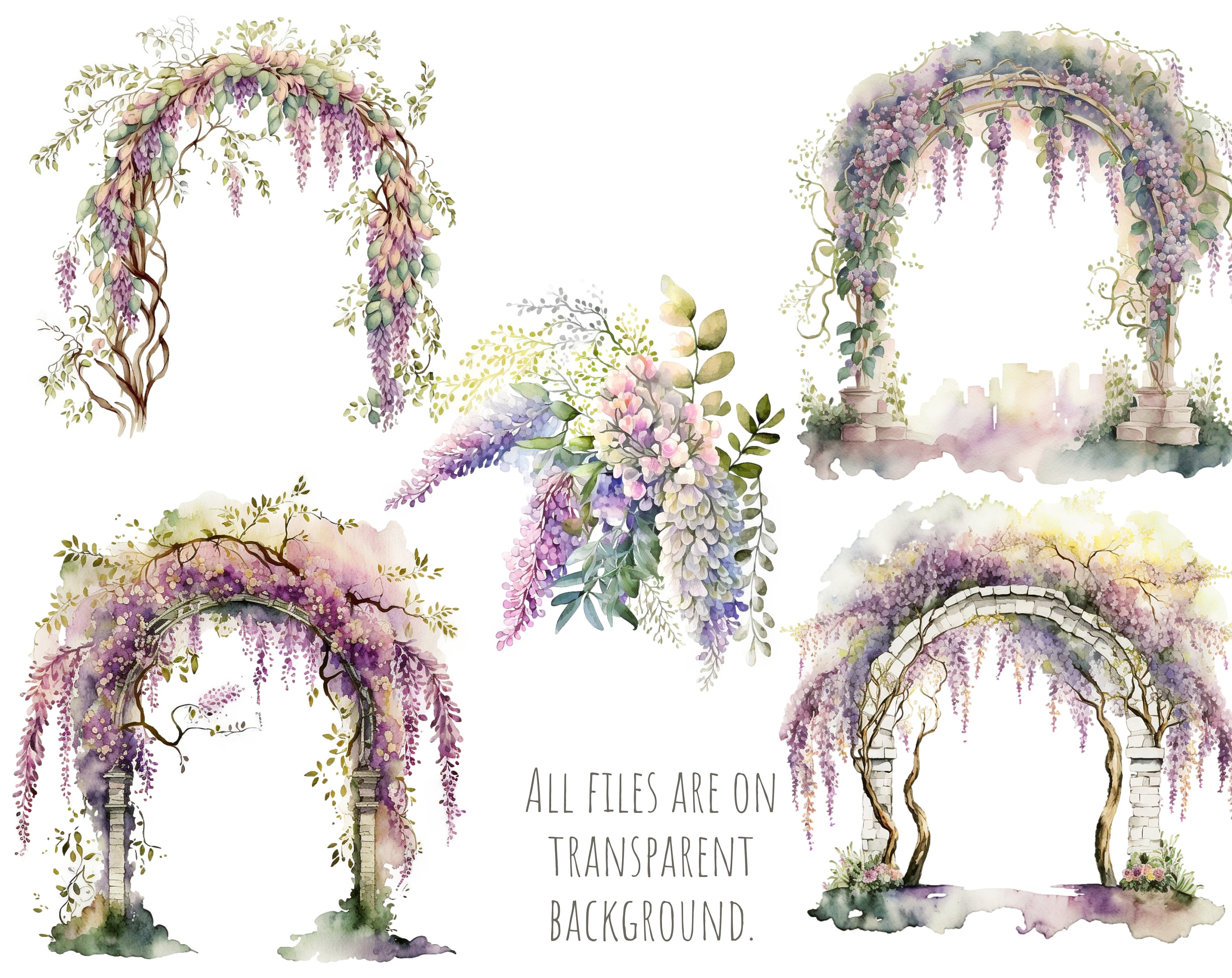 Watercolor Floral Arches Clipart, Wedding Clipart, Wisteria Clipart ...