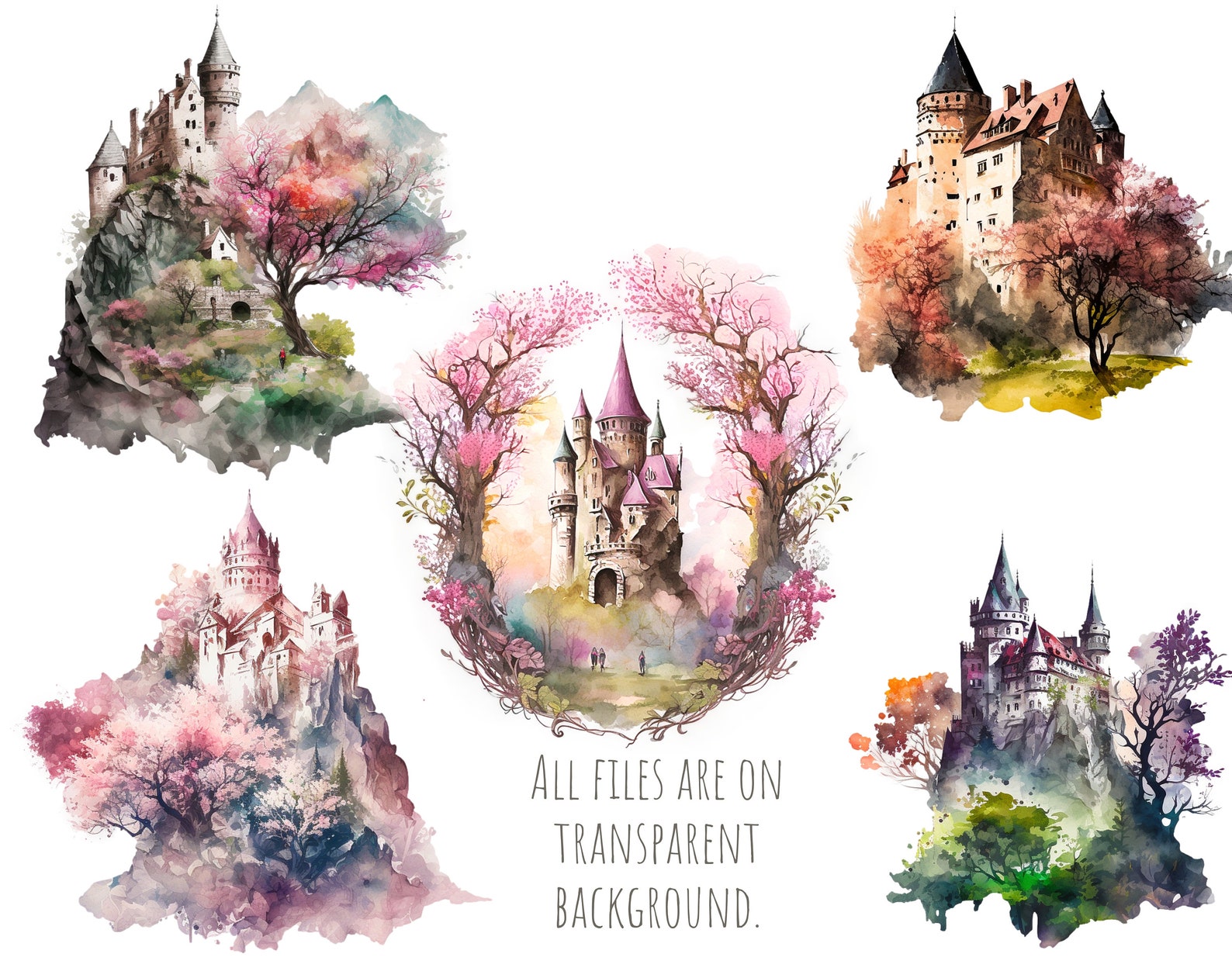 Spring Castle Clipart, Palace Clip Art, Png. Digital Watercolor. Free ...