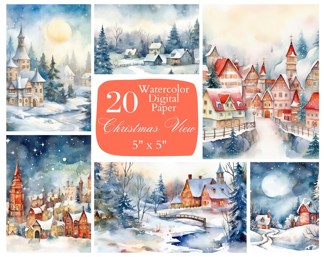 Christmas Digital Paper, Snow Winter Wood, Pattern. Watercolor Digital ...