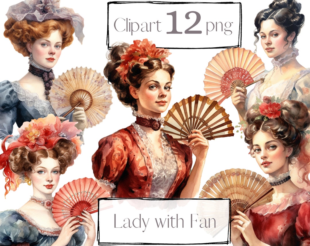 Vintage Lady Clipart, Retro Clipart, Victorian Clipart, Hand Fan ...