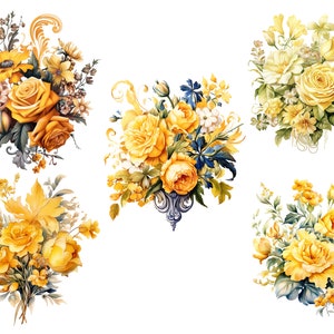 Yellow Flowers PNG, Watercolor Floral Clipart Bouquets, Boho Bouquets ...