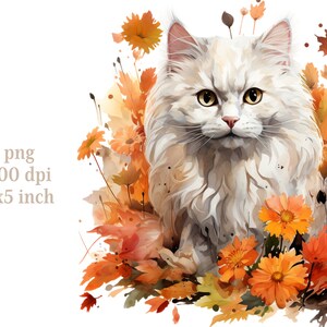 Cat Clipart, Autumn Clipart, Watercolor Clipart, Png Bundle. Digital ...