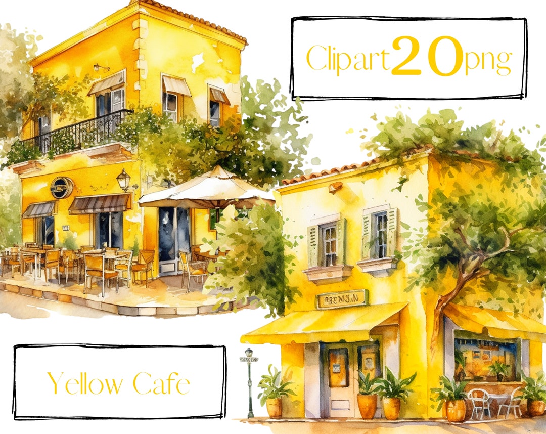 Yellow Coffee Shop Clipart, Cafe Clip Art, Png. Digital Watercolor ...