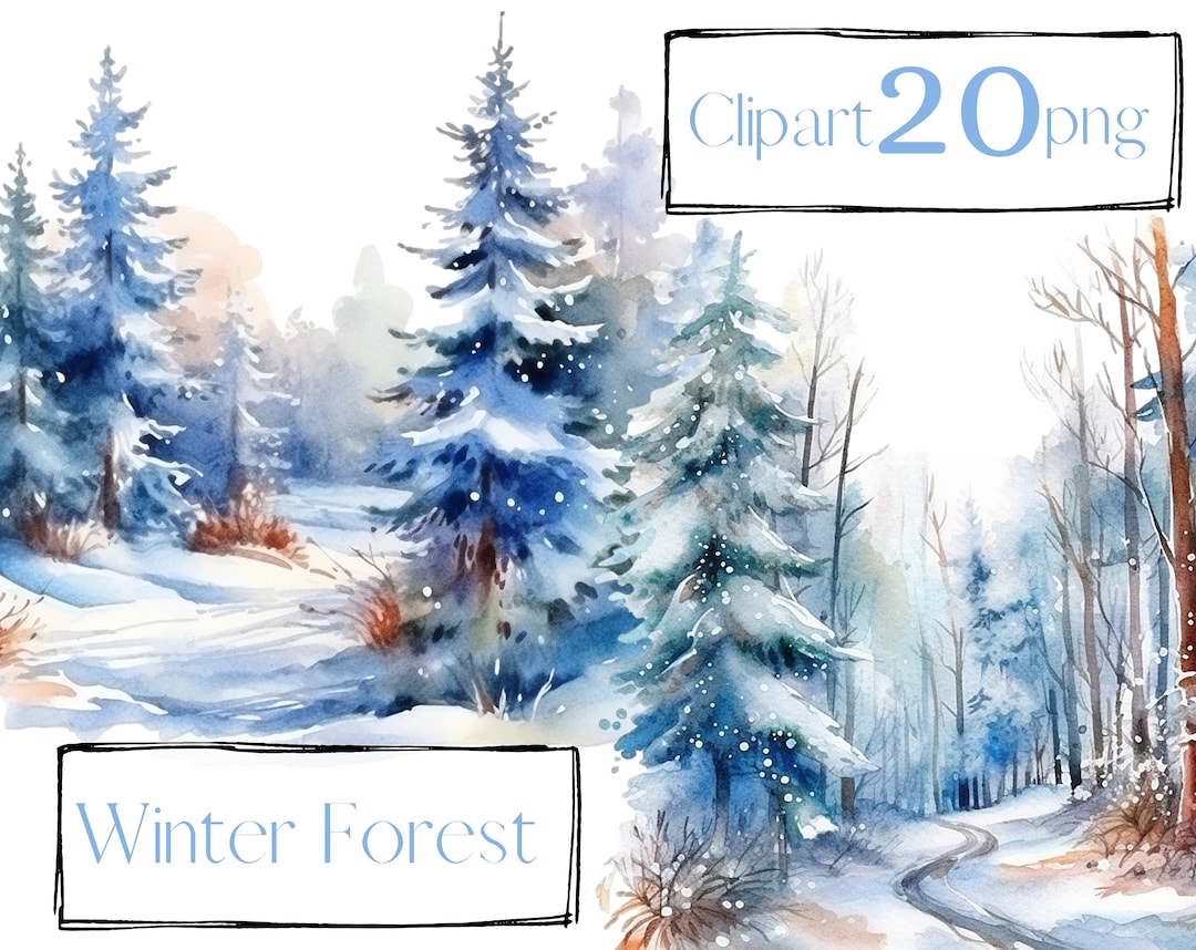 Winter Forest Clipart, Wood Clip Art, Png. Digital Watercolor. Free ...