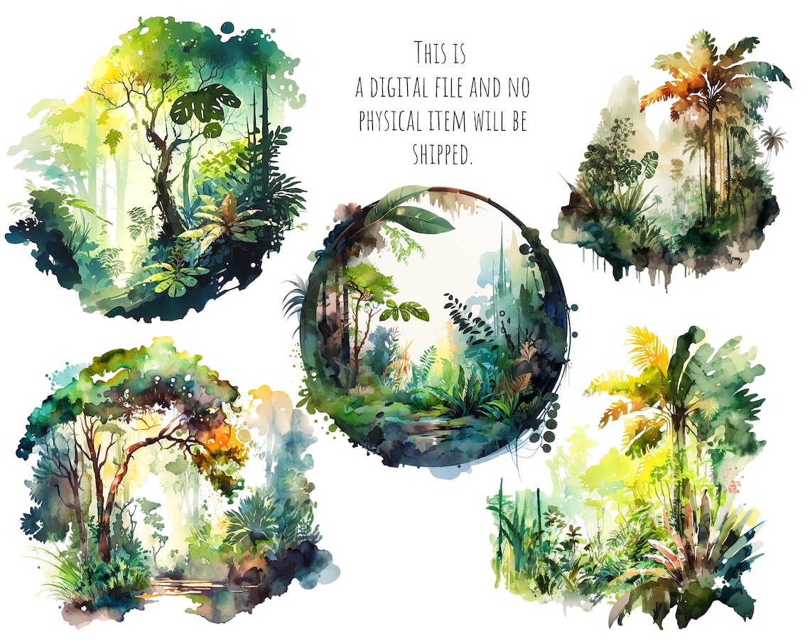 Rain Forest Clipart Wood Clip Art Png. Digital Watercolor. - Etsy Australia