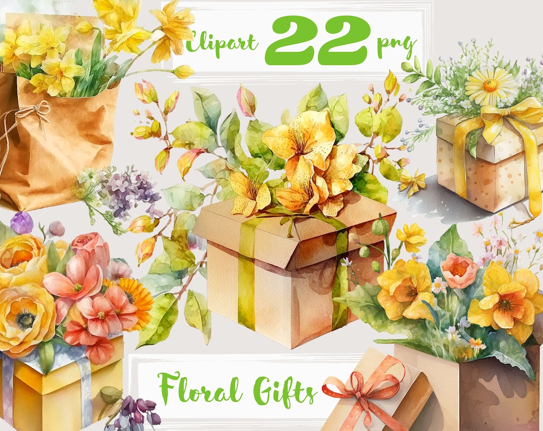Floral Gift Clipart. Present Clipart. Spring Clipart. Floral Clipart ...