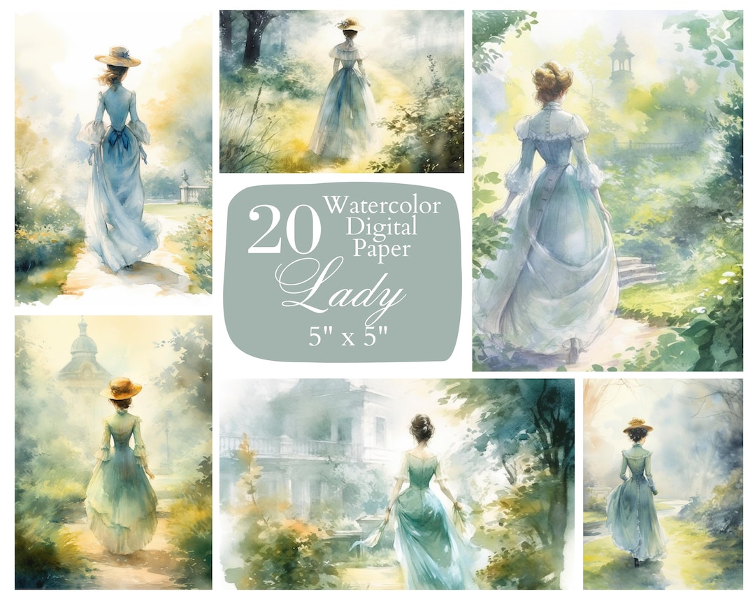 Victorian Lady Digital Paper, Summer. Watercolor Scrapbook Paper for ...