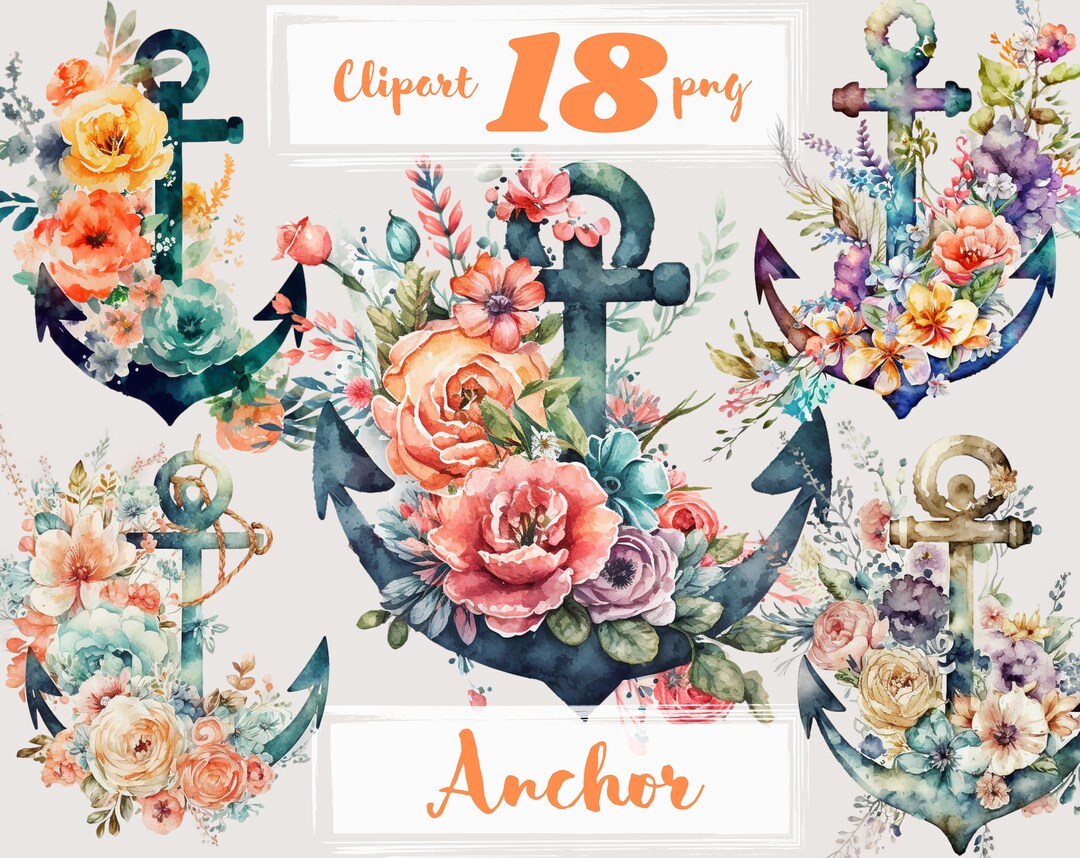 Anchor Clipart, Anchor in Flowers, Nautical Clipart. Sea Clip Art, Png ...