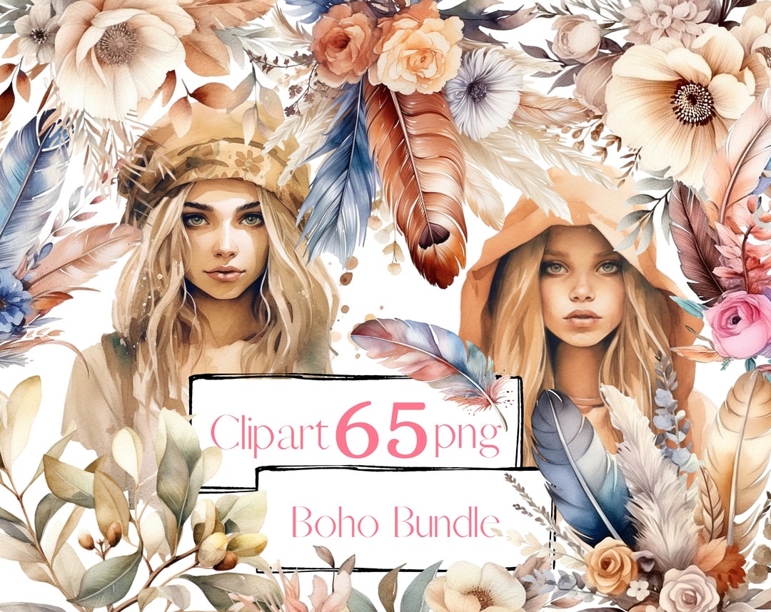 Boho Bundle, Boho Flowers PNG, Watercolor Floral Clipart, Bouquets ...