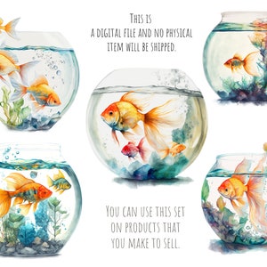 Goldfish Clipart, Digital Watercolor. Nautical Clipart. Aquarium Clip ...