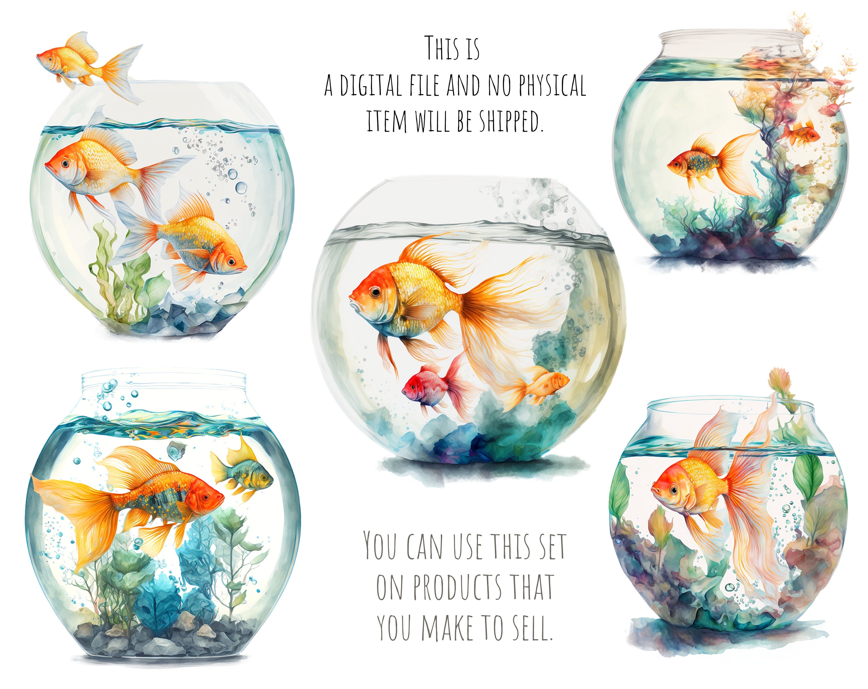 Goldfish Clipart, Digital Watercolor. Nautical Clipart. Aquarium Clip ...