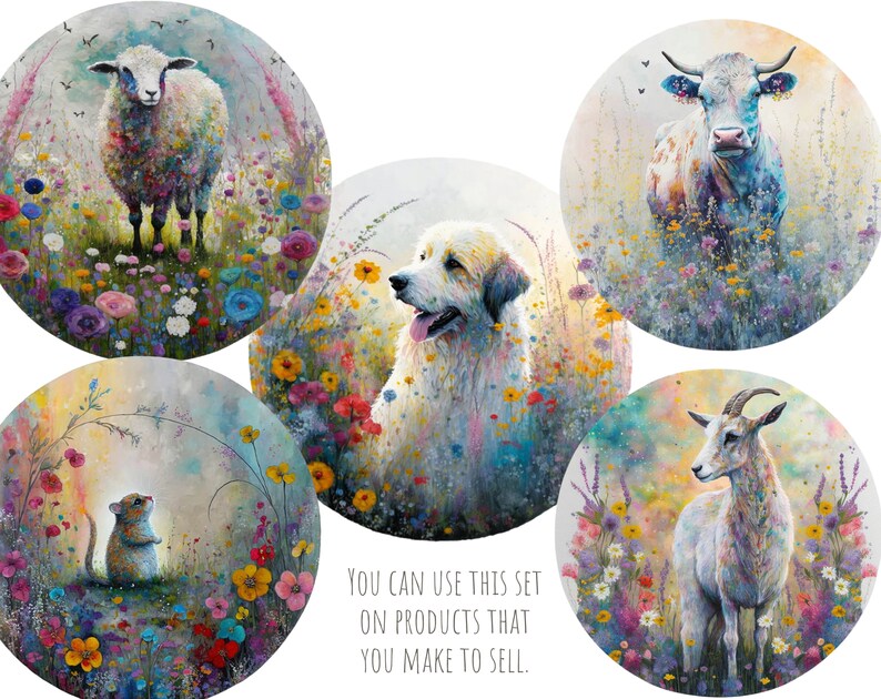Cute Animals Clipart, Animals in the Flowers Clip Art, Png. Digital ...