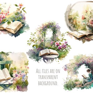 Summer Reading Clipart, Book Clipart, Books Bundle, Garden Clipart, Old ...