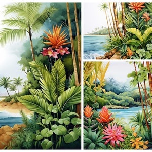 Tropical Digital Paper, Tropical Forest. Watercolor Scrapbook Paper for ...