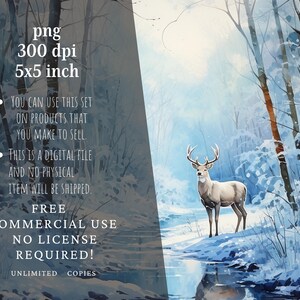 Winter Forest Digital Paper, Snow Winter Wood, Deer Clipart. Watercolor ...