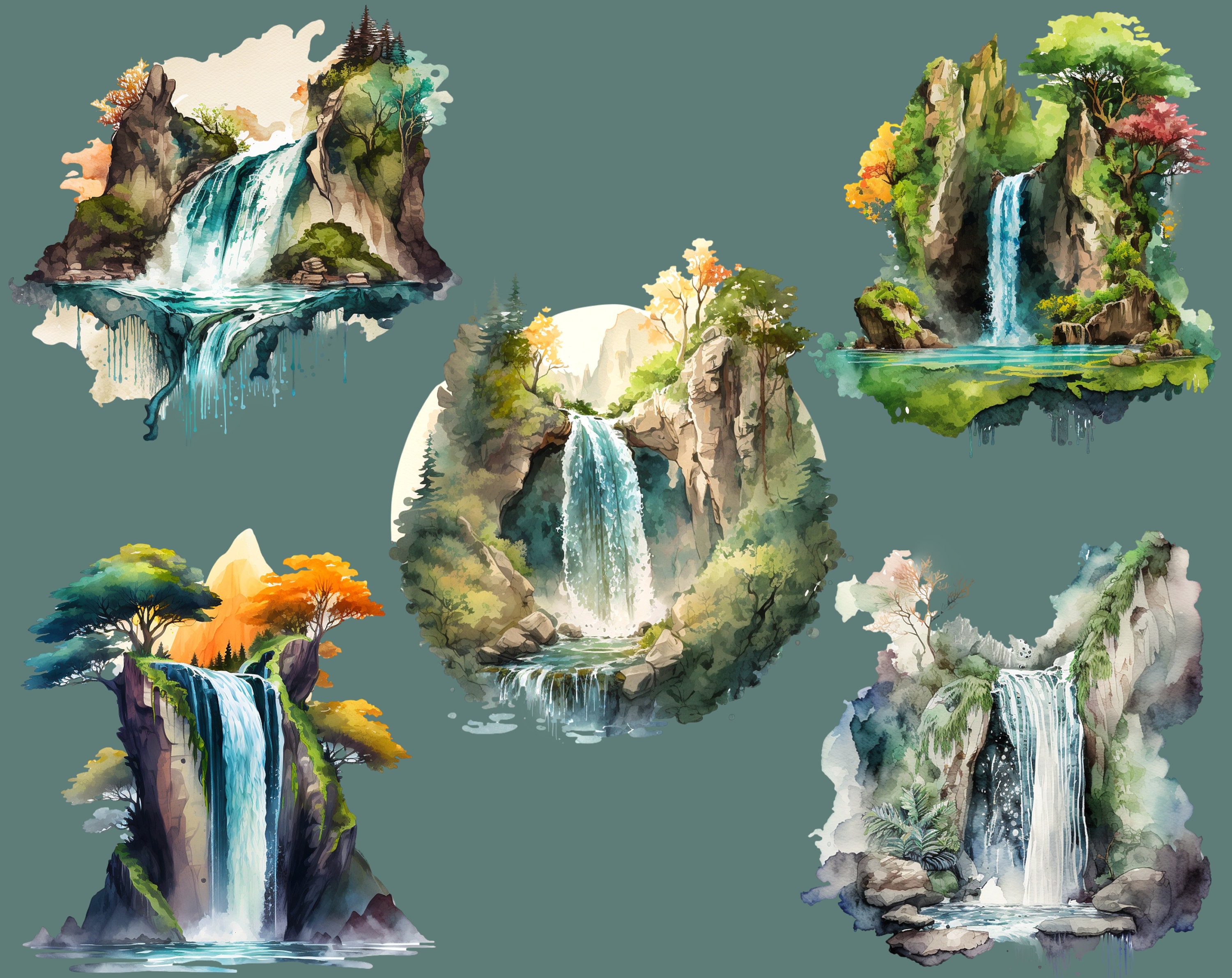 Waterfall Clipart Png. Digital Watercolor. Free Commercial - Etsy