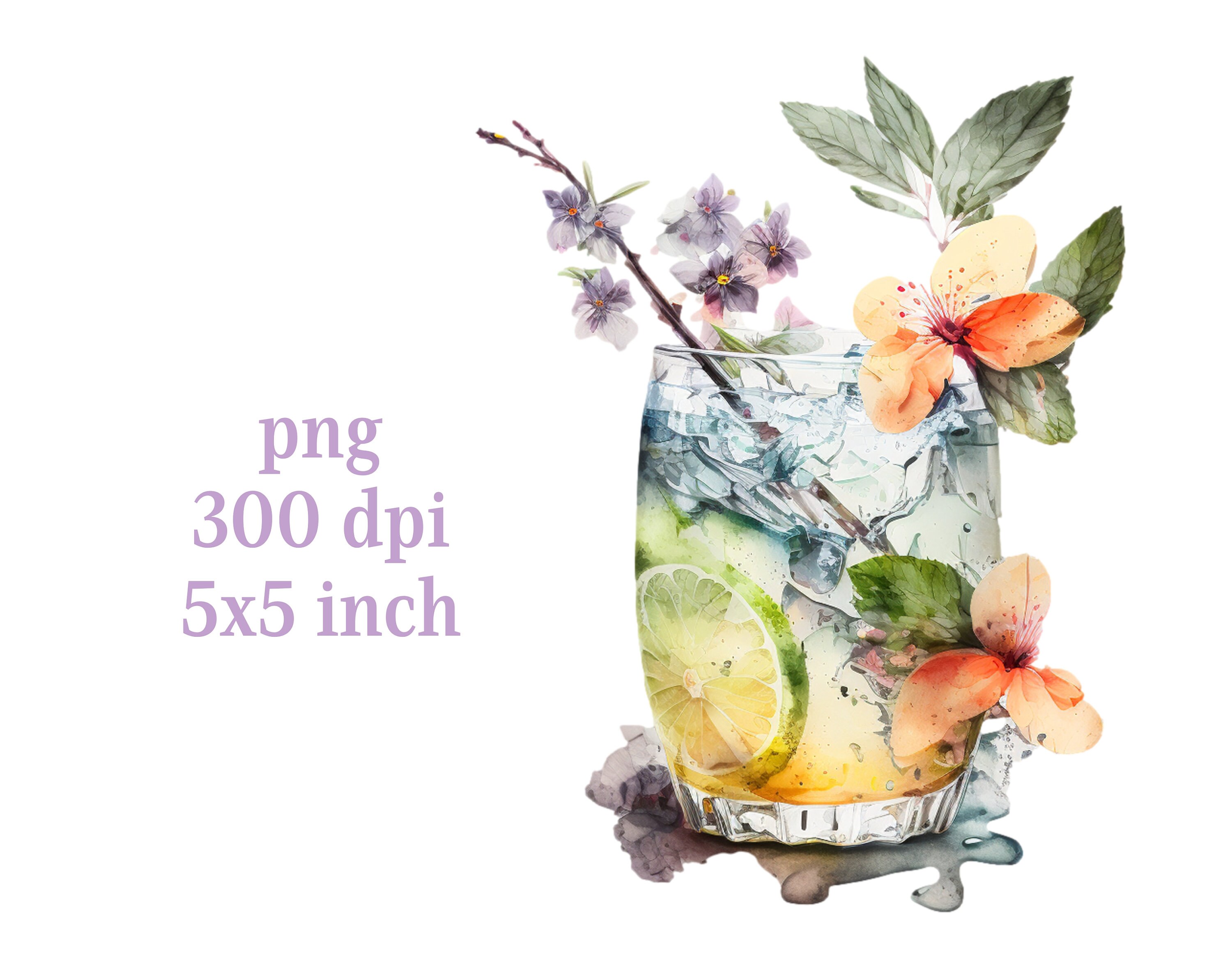 Spring Cocktails Clipart, Png Bundle, Png. Digital Watercolor. Free ...