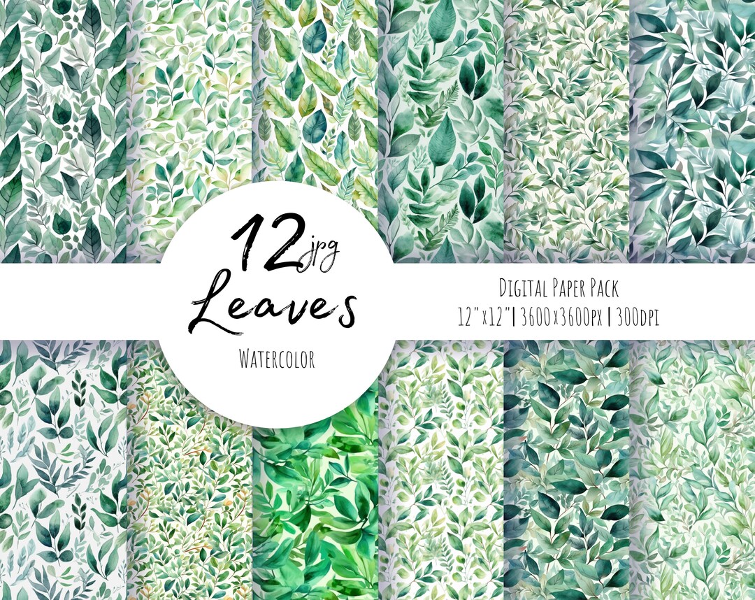 Watercolor Leaf Digital Paper, Seamless Floral Pattern (digital ...