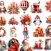 Red Classic Christmas Clipart. Santa Claus, Present, Gift, Elf, Snow ...