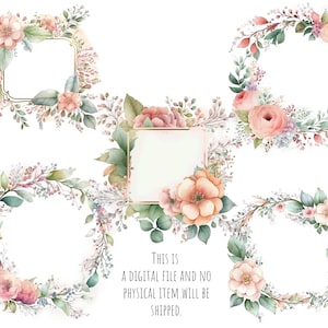 Pink Floral Clipart, Wreath Clip Art, Flower Frame, Boho Bouquets ...
