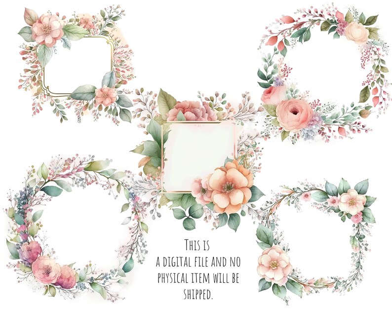 Pink Floral Clipart Wreath Clip Art Flower Frame Boho - Etsy