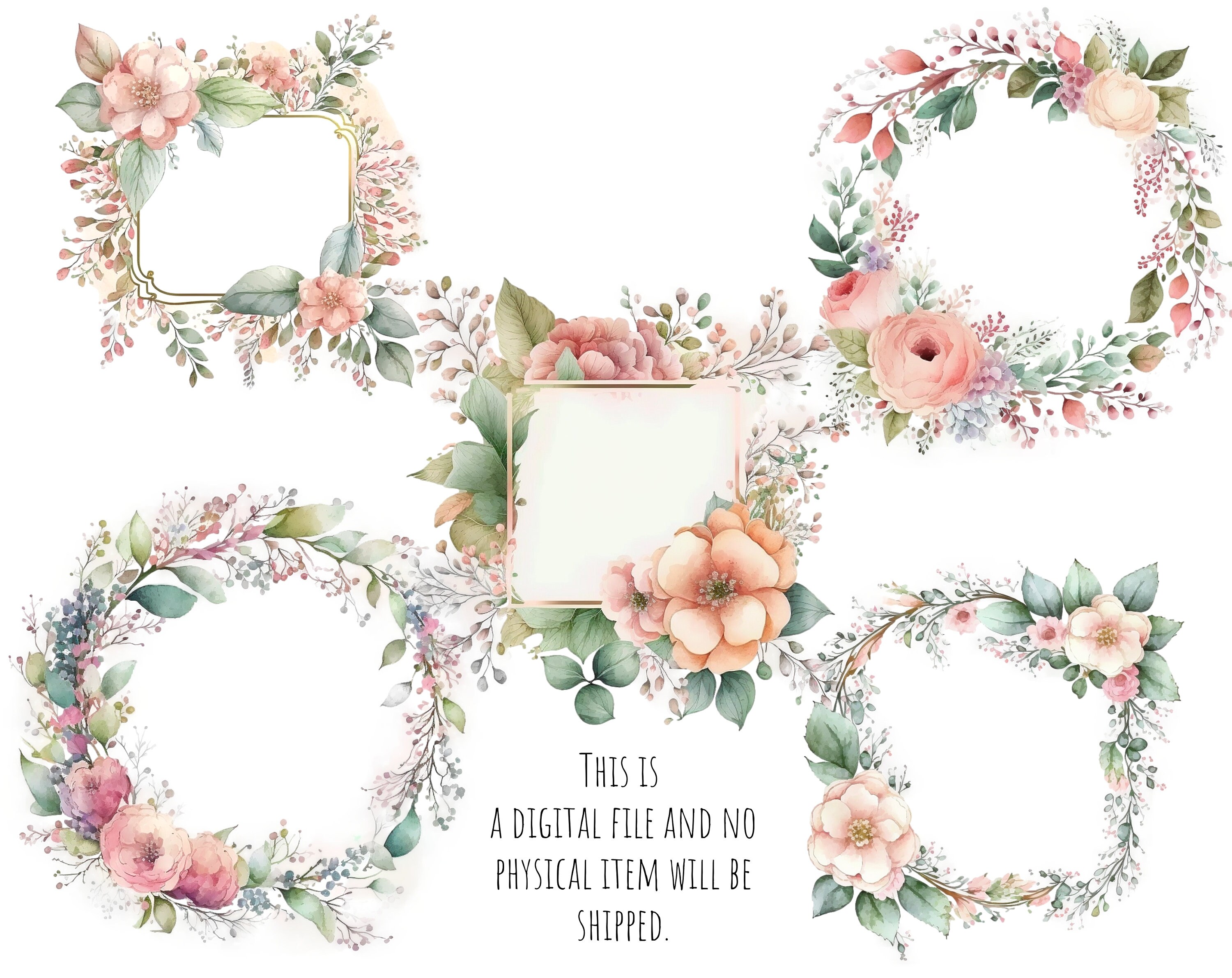 Pink Floral Watercolor Clipart, Boho Flower Frame (PNG Digital Download ...