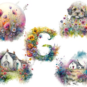 Spring Clipart, Bright Floral Clip Art, Boho Easter, Letters, Bouquets ...