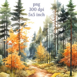 Autumn Forest Clipart, Wood Clip Art, Png. Digital Watercolor. Free ...
