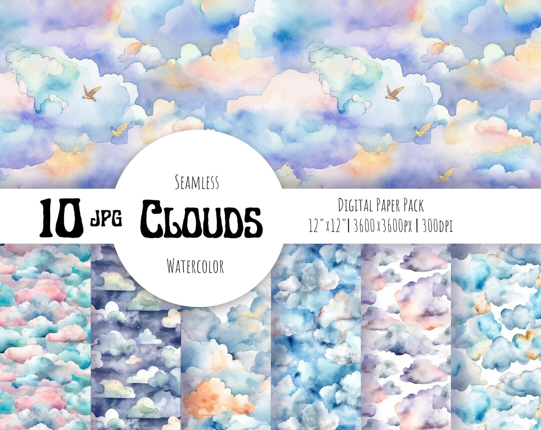 Clouds Digital Paper, Seamless Pattern, Sky Pattern. Moon Clipart, Blue ...