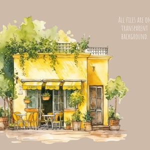 Yellow Coffee Shop Clipart, Cafe Clip Art, Png. Digital Watercolor ...