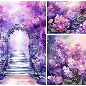 Lilac Digital Paper, Lilac Clipart, Garden. Watercolor Scrapbook Paper ...