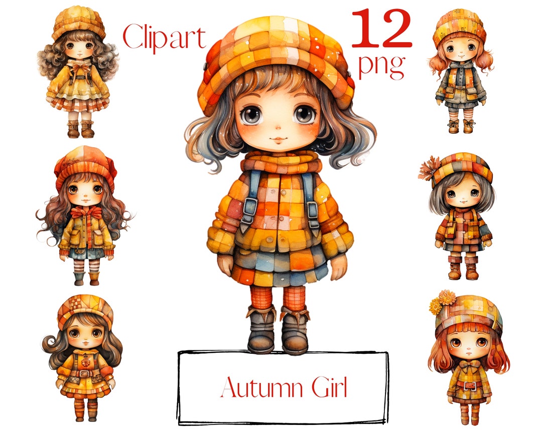 Autumn Girls Clipart Fall Clipart Autumn PNG Autumn Junk - Etsy