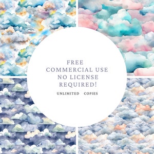 Clouds Digital Paper, Seamless Pattern, Sky Pattern. Moon Clipart, Blue ...