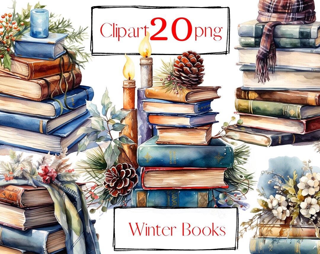 Winter Book Clipart, Books Bundle, Reading Clipart, Library, Old Books ...